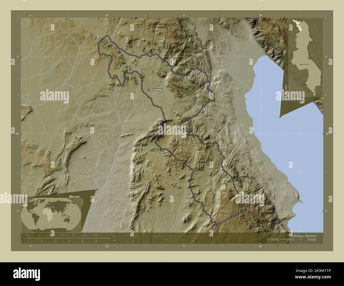 Chitipa, district of Malawi. Elevation map colored in wiki style with ...