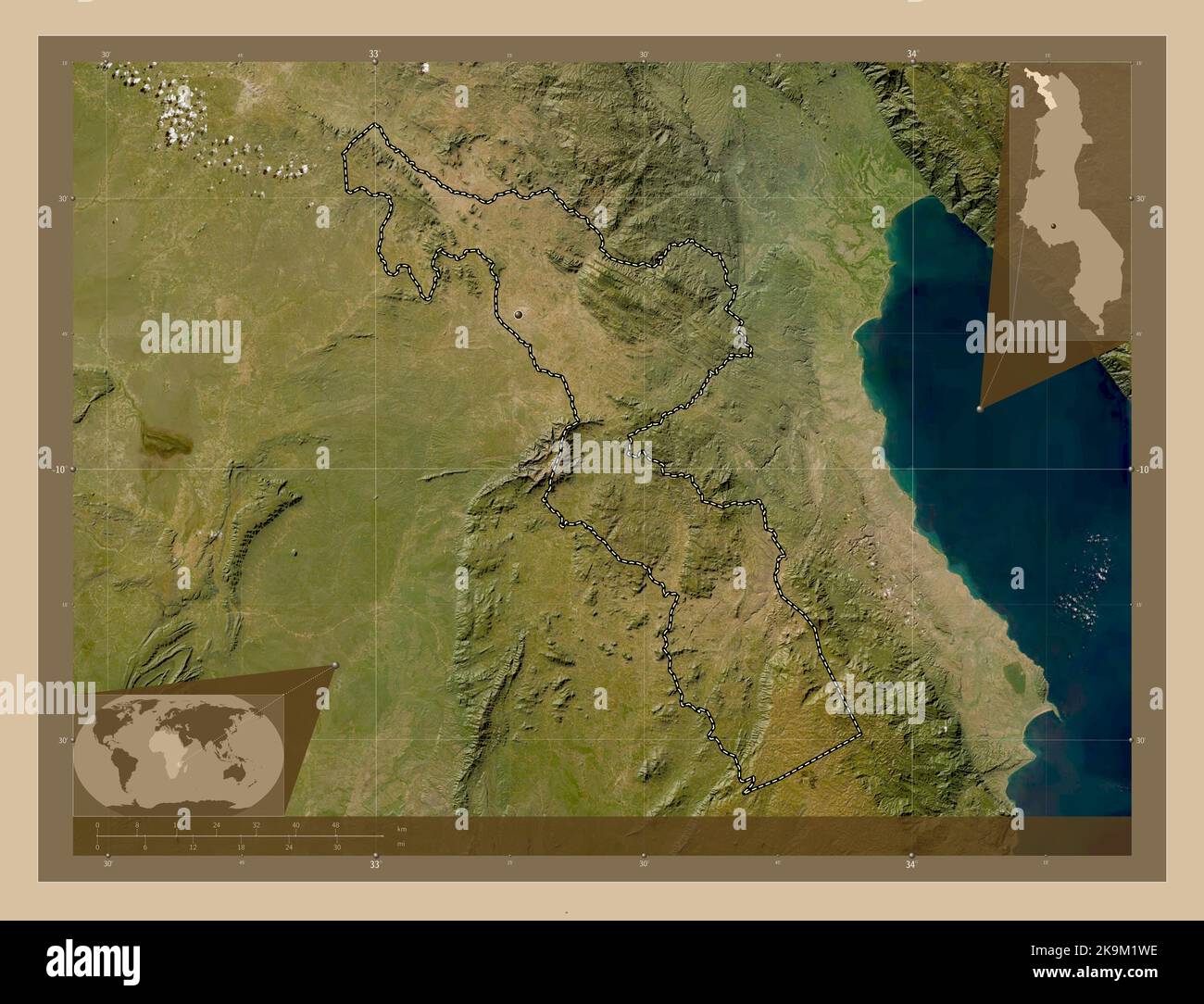 Chitipa, district of Malawi. Low resolution satellite map. Locations of ...