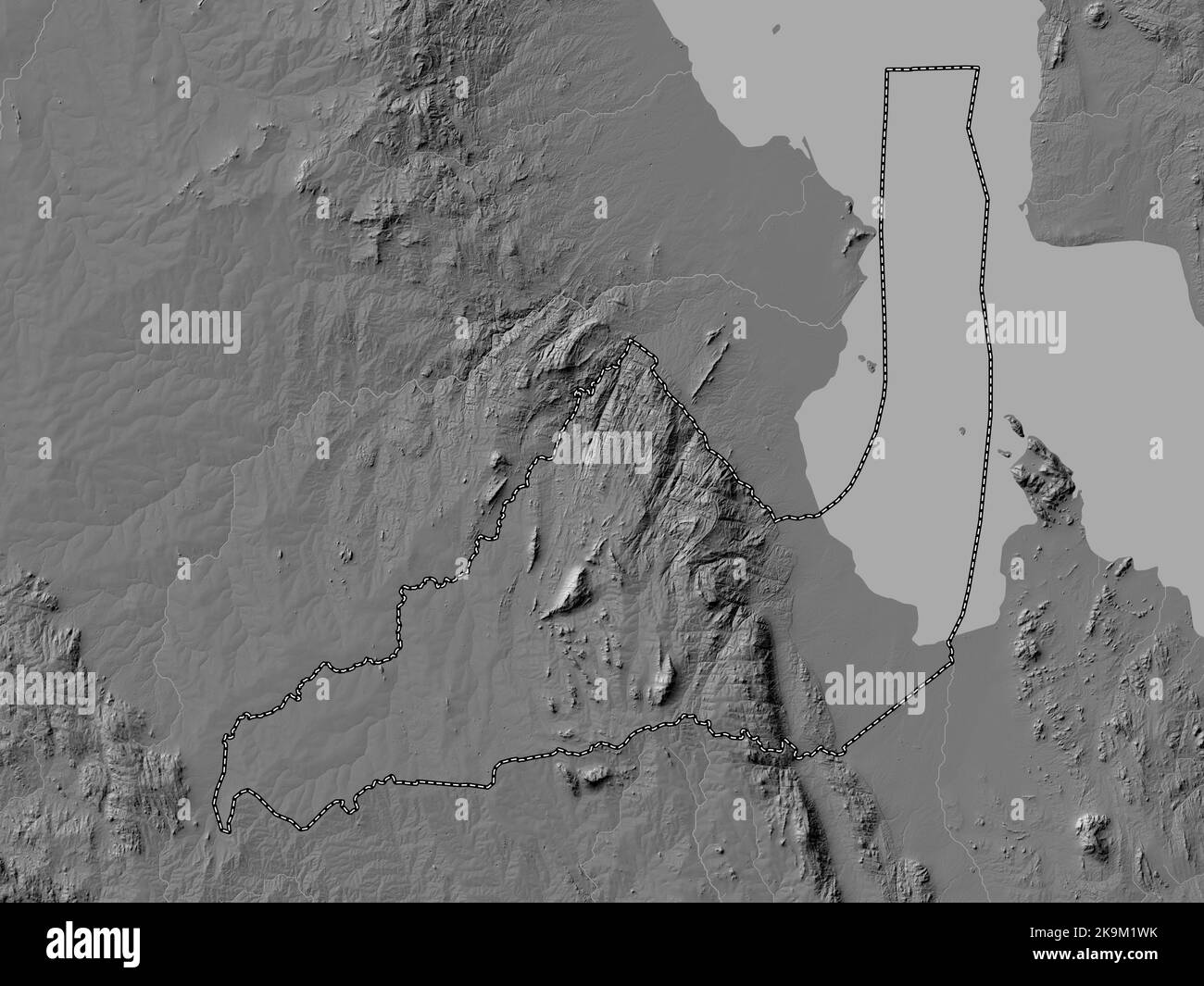 Dedza, district of Malawi. Bilevel elevation map with lakes and rivers ...