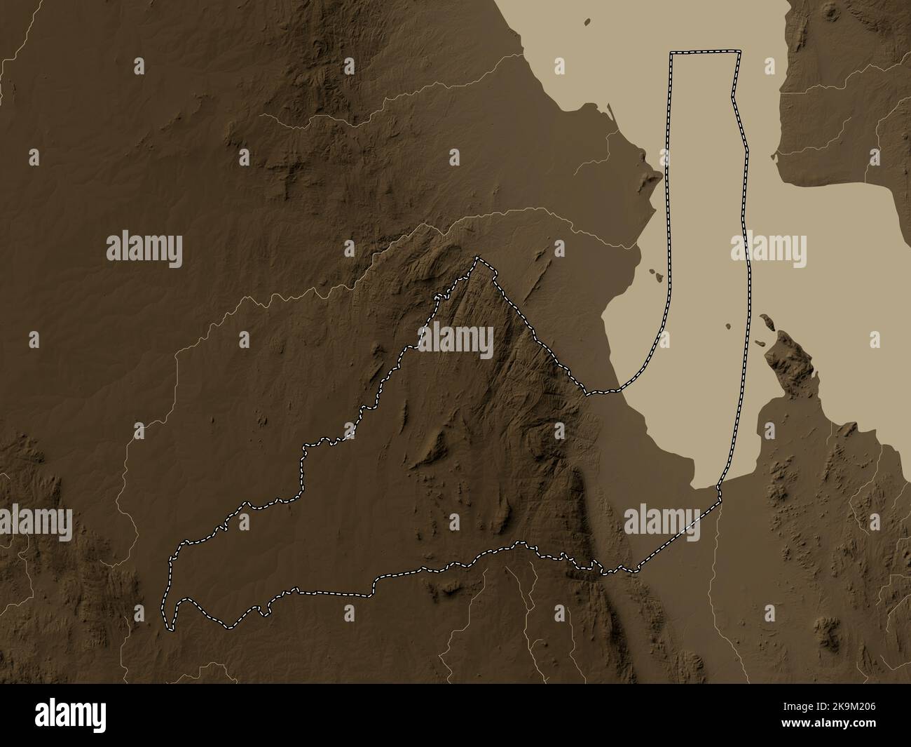 Dedza, district of Malawi. Elevation map colored in sepia tones with ...