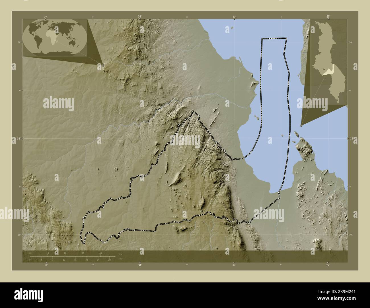 Dedza, district of Malawi. Elevation map colored in wiki style with ...