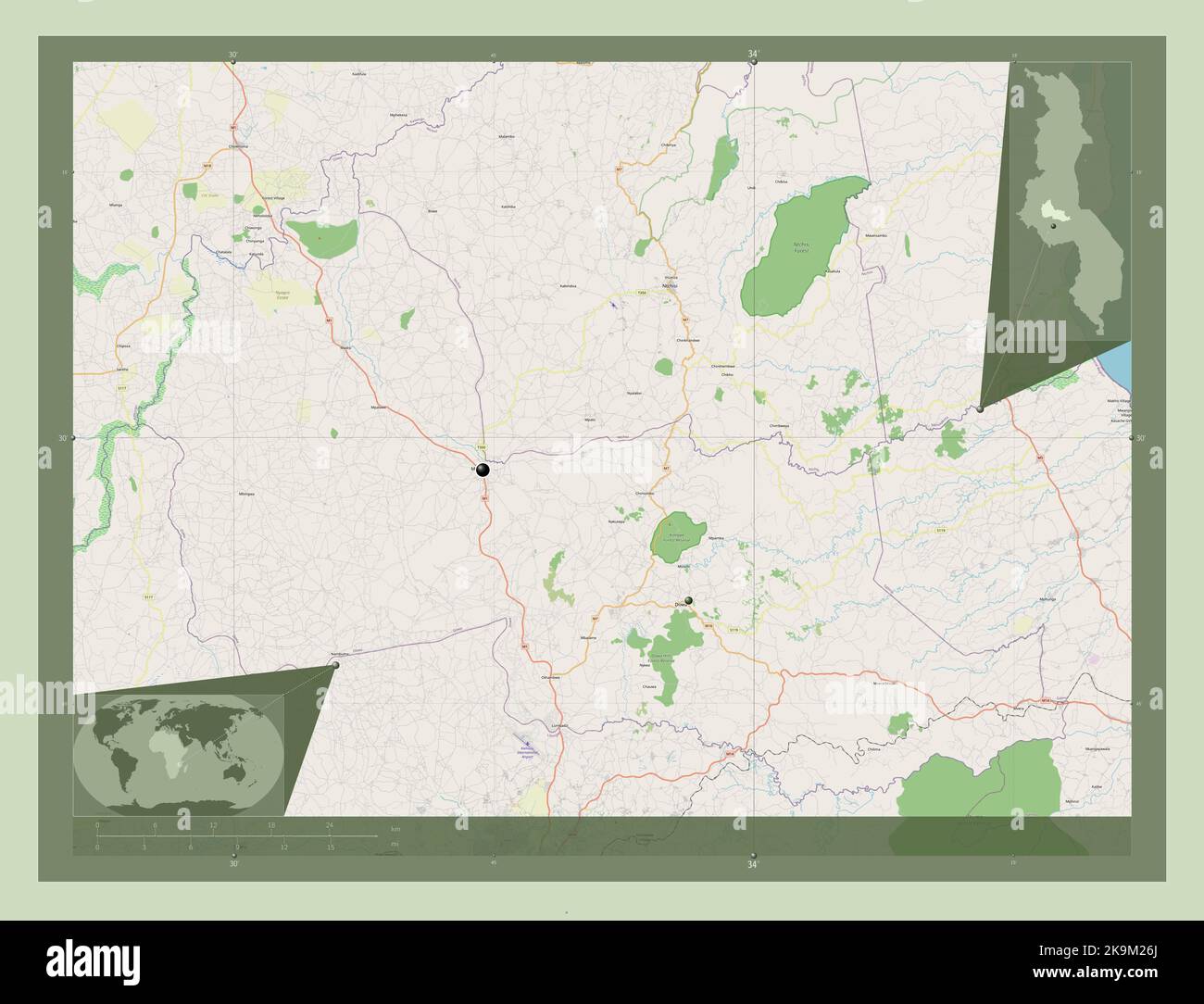 Dowa, district of Malawi. Open Street Map. Locations of major cities of ...