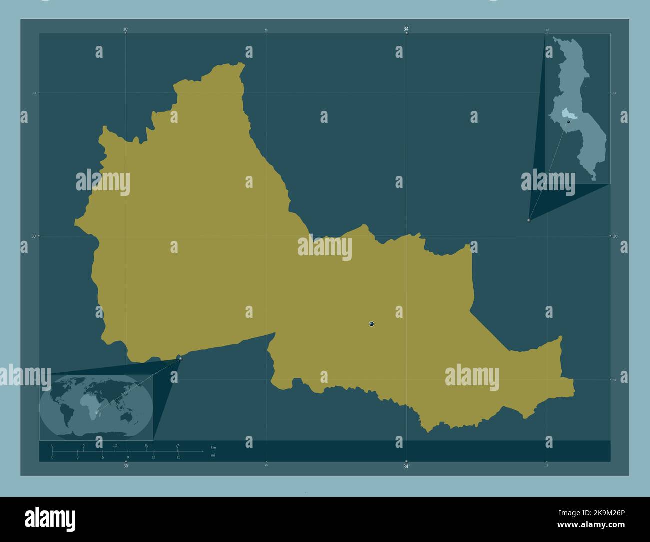 Dowa, district of Malawi. Solid color shape. Corner auxiliary location ...