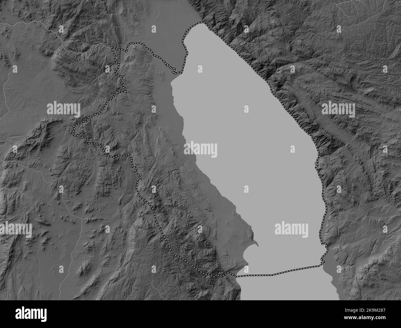 Karonga, district of Malawi. Grayscale elevation map with lakes and ...