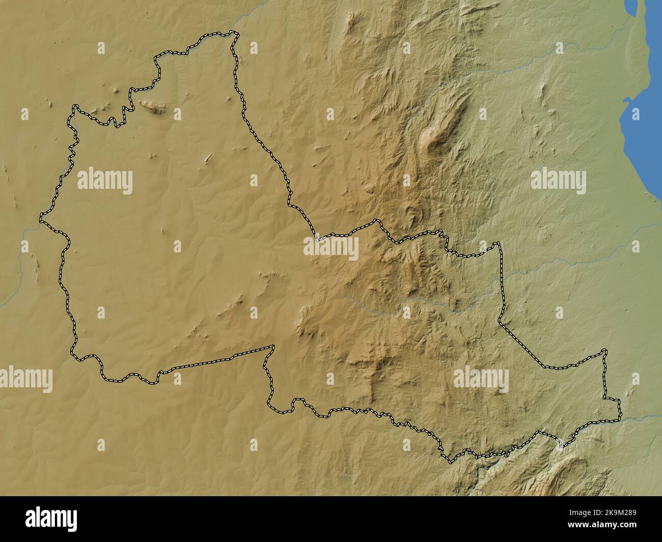 Dowa, district of Malawi. Colored elevation map with lakes and rivers ...