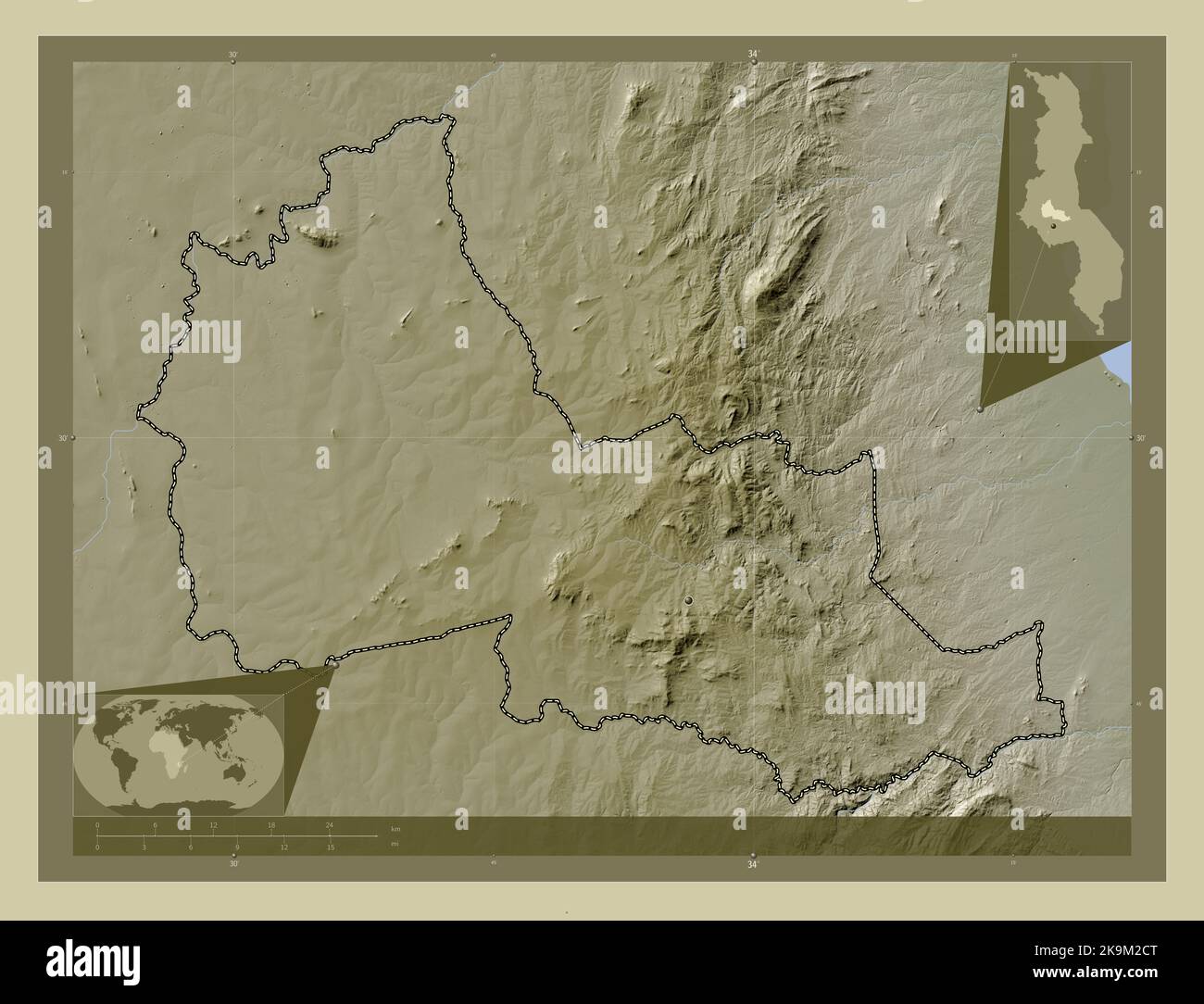 Dowa, district of Malawi. Elevation map colored in wiki style with ...