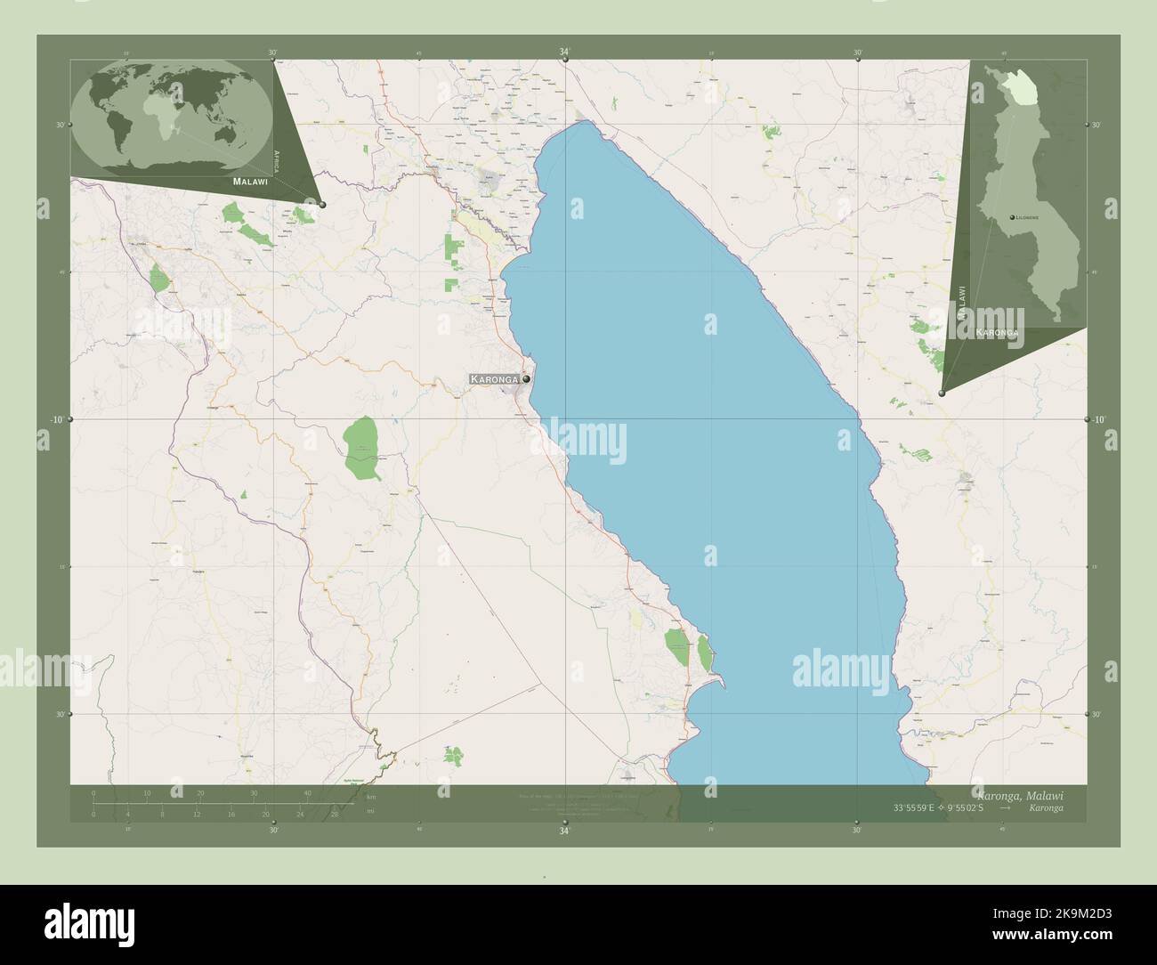 Karonga, district of Malawi. Open Street Map. Locations and names of ...