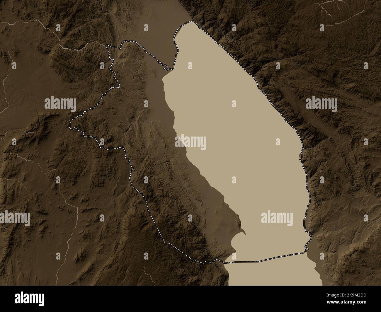 Karonga, district of Malawi. Elevation map colored in sepia tones with ...