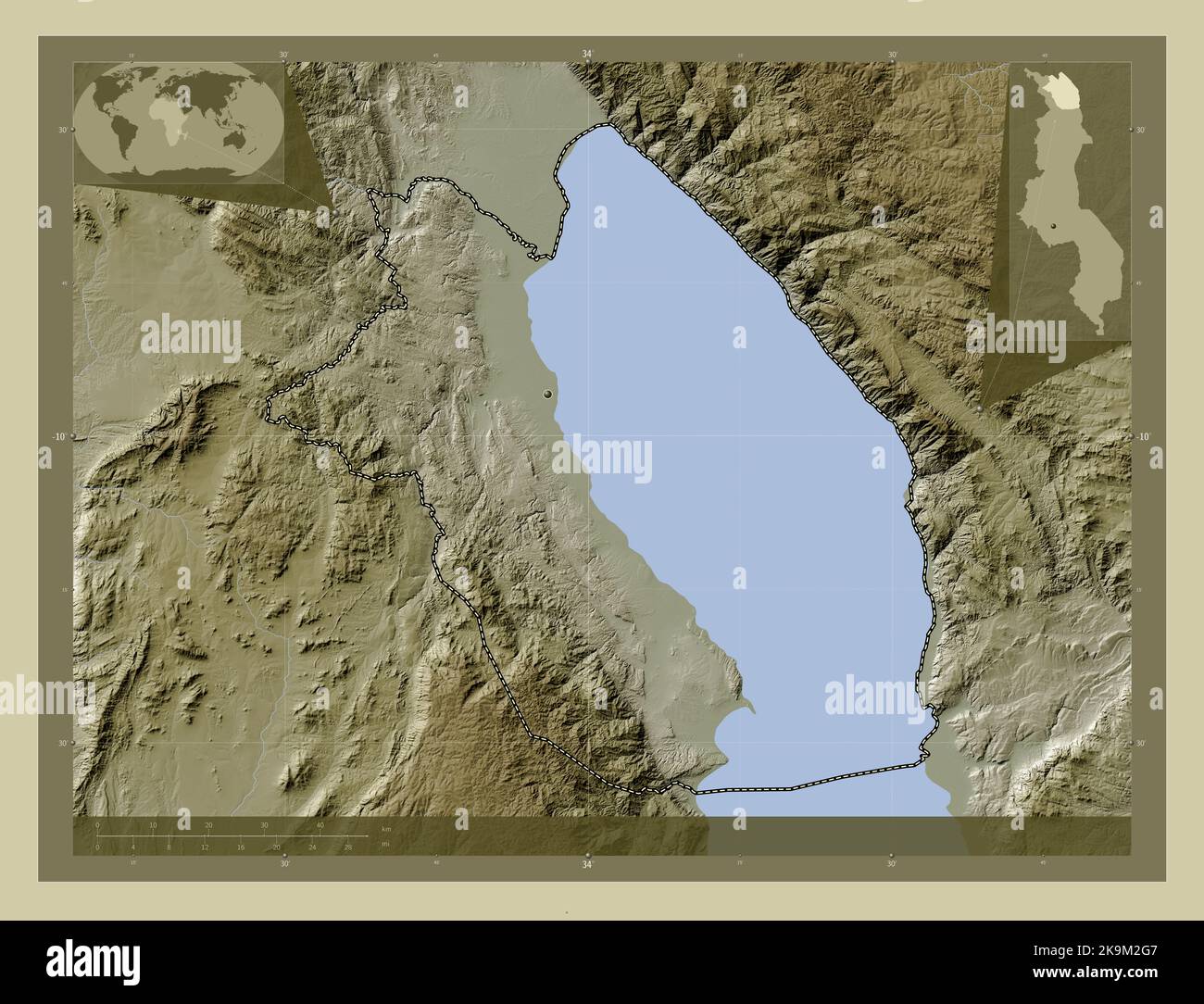 Karonga, district of Malawi. Elevation map colored in wiki style with ...