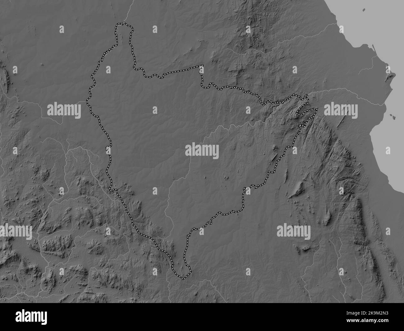Lilongwe, district of Malawi. Grayscale elevation map with lakes and ...