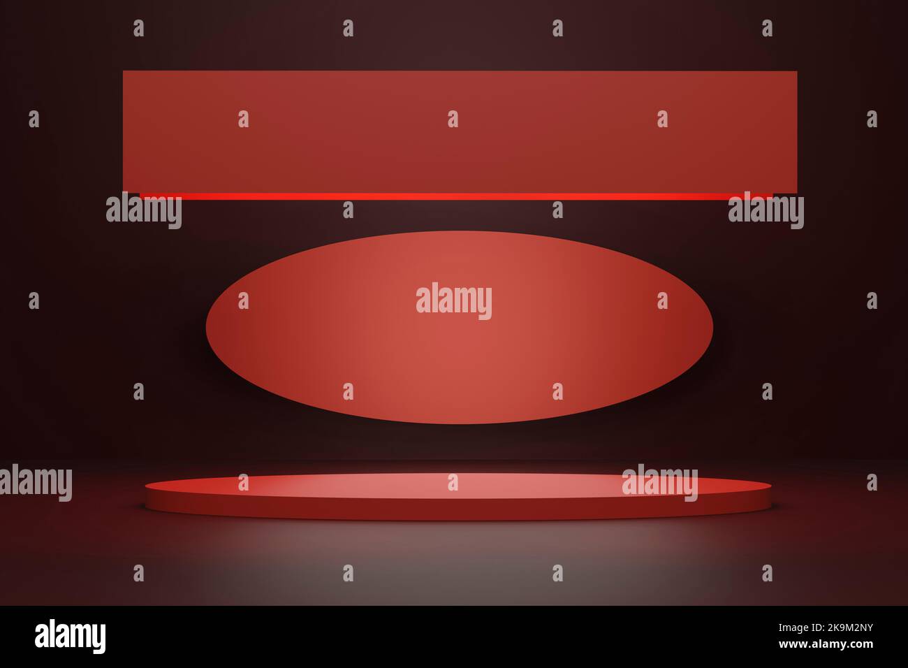 red room scene with empty stand with copy space 3d render Stock Photo ...