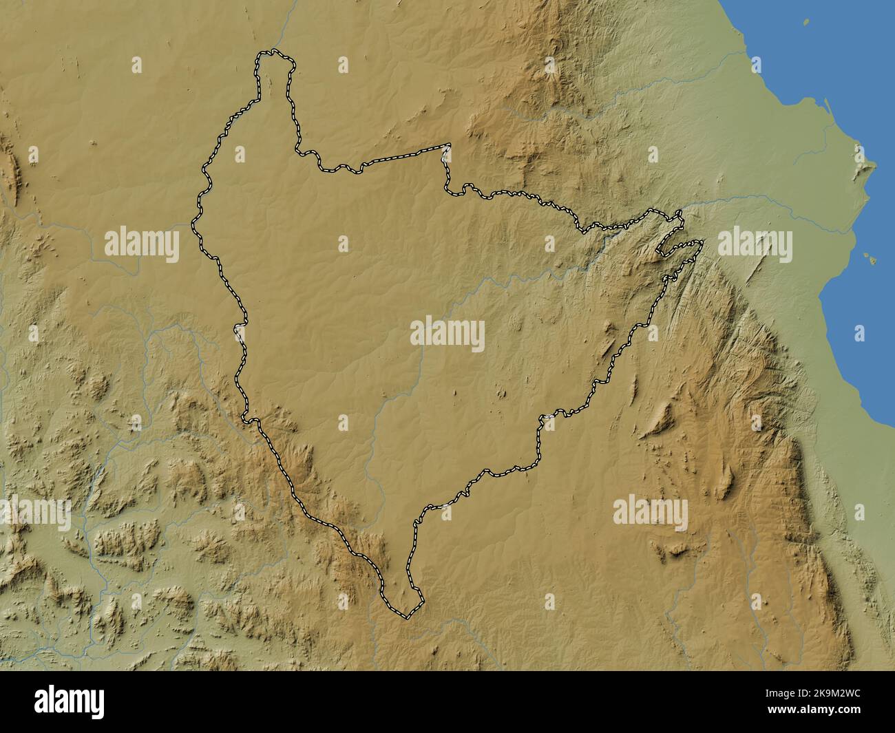 Lilongwe, district of Malawi. Colored elevation map with lakes and ...