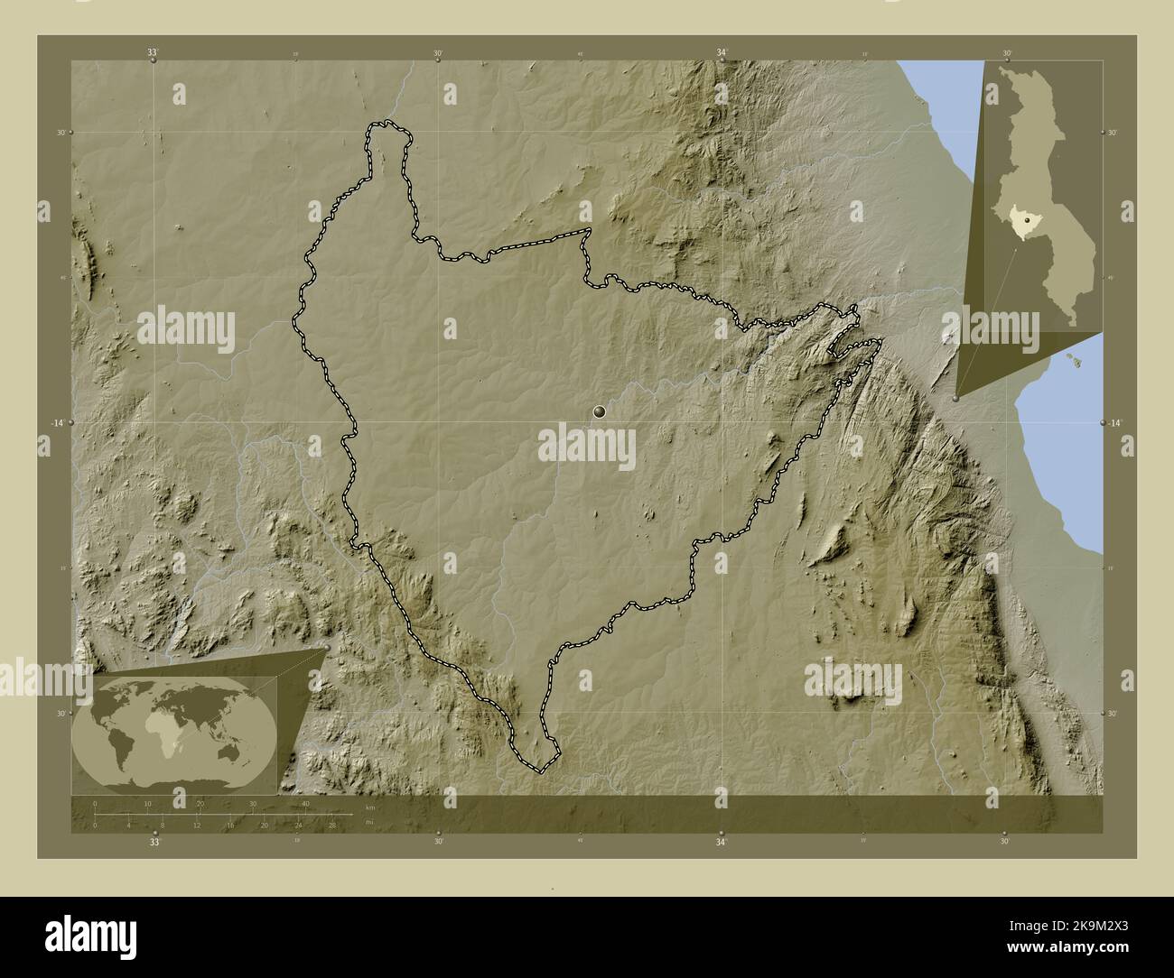 Lilongwe, district of Malawi. Elevation map colored in wiki style with ...