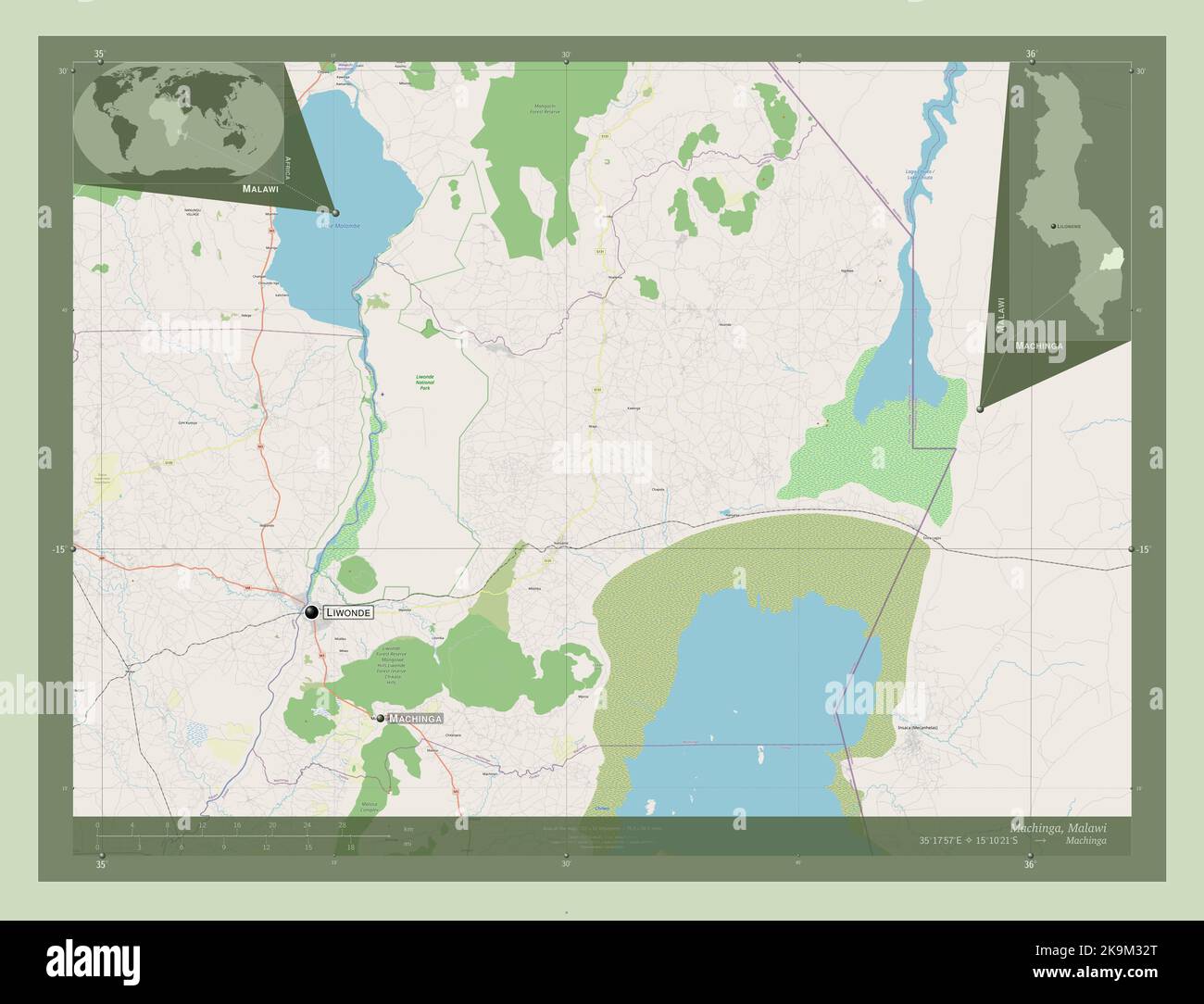Machinga, district of Malawi. Open Street Map. Locations and names of ...