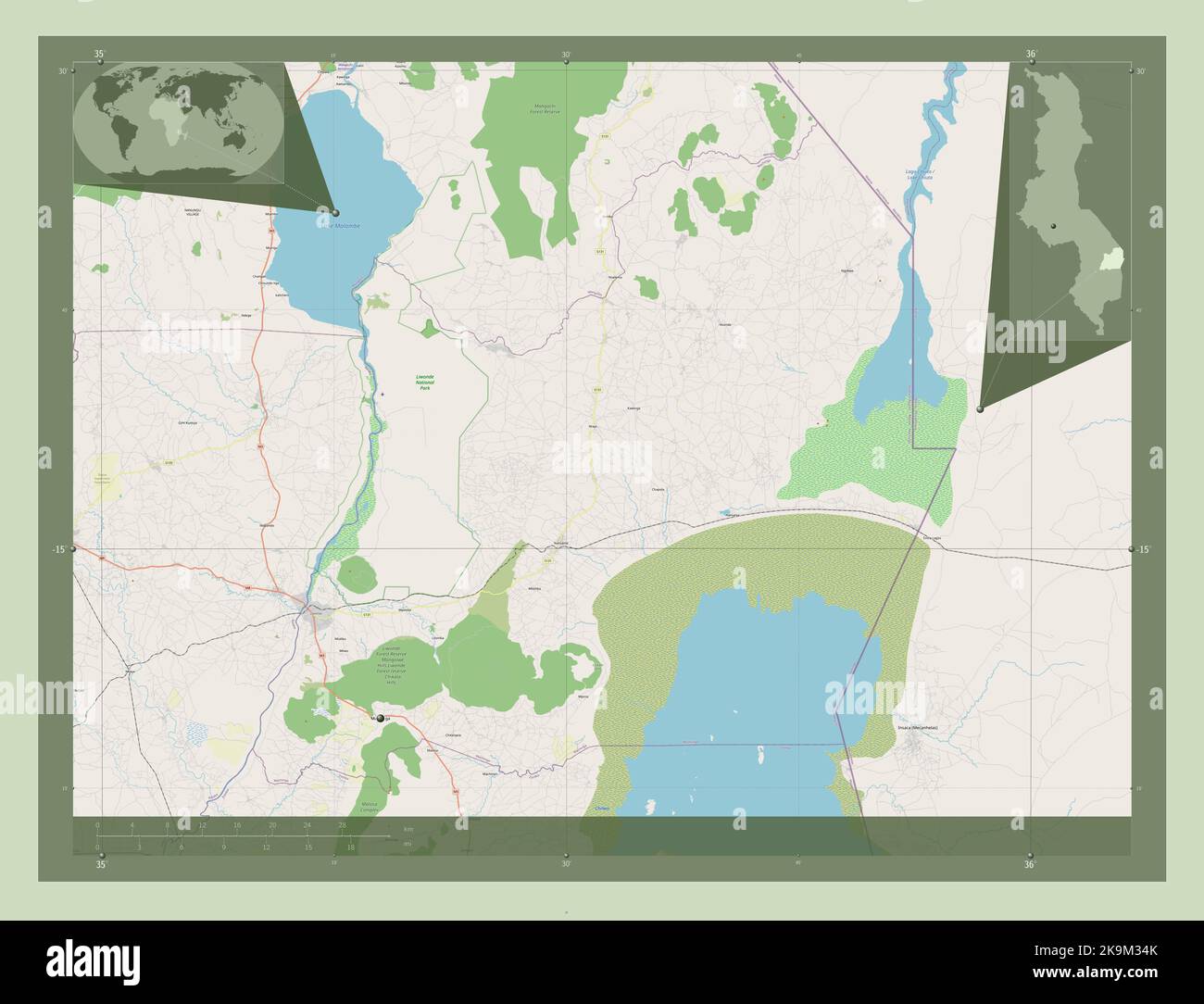 Machinga, district of Malawi. Open Street Map. Corner auxiliary ...