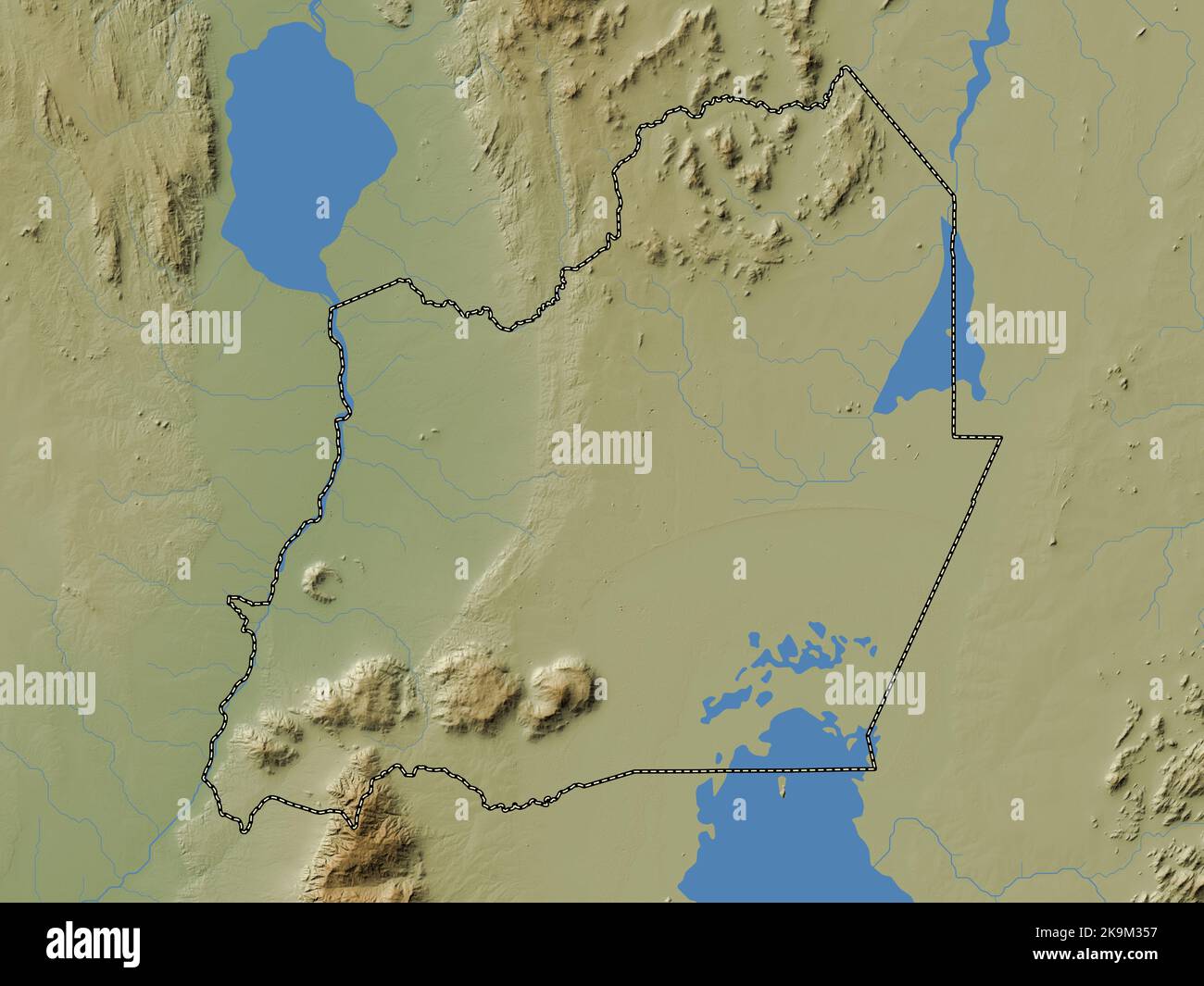 Machinga, district of Malawi. Colored elevation map with lakes and ...