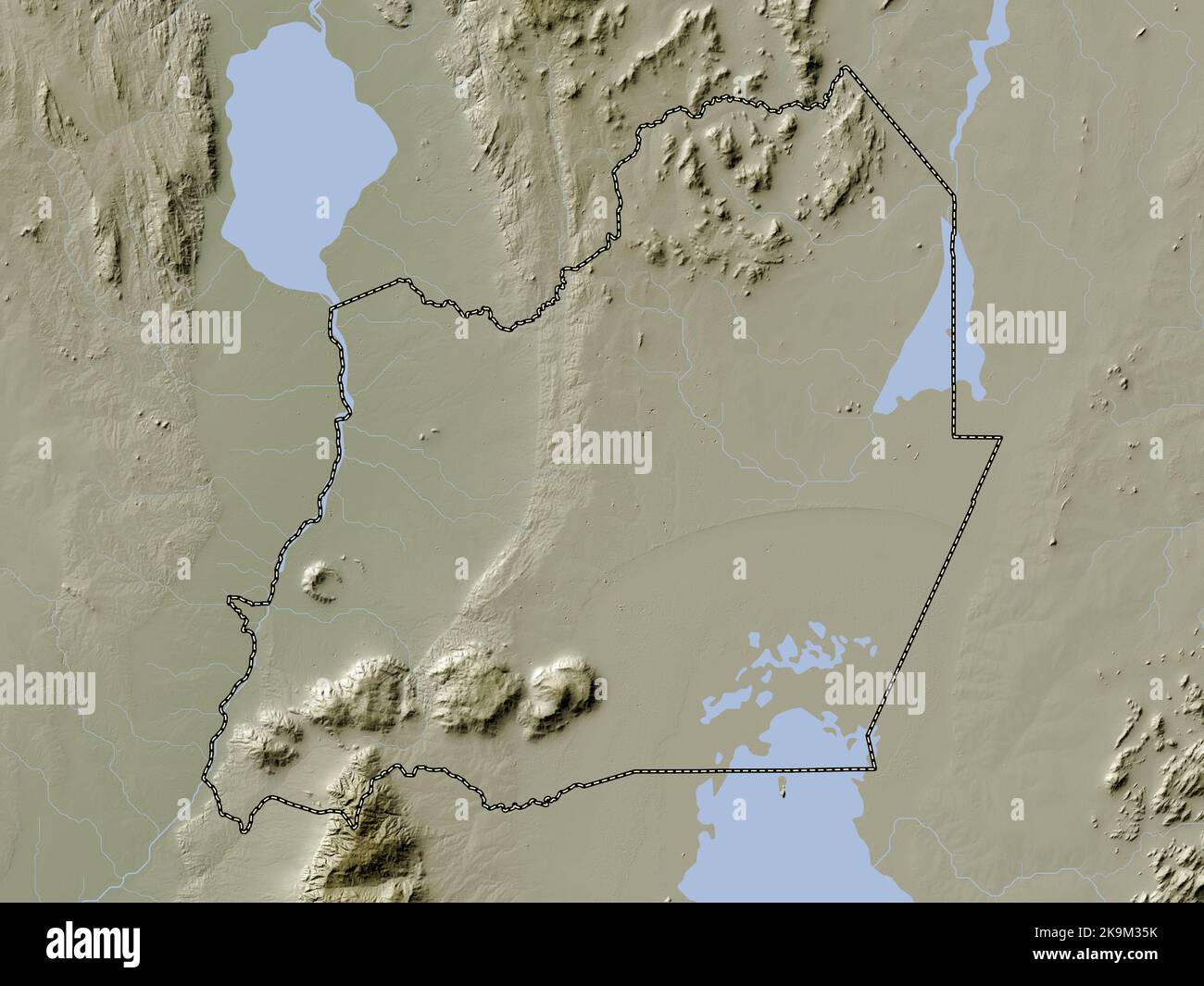 Machinga, district of Malawi. Elevation map colored in wiki style with ...