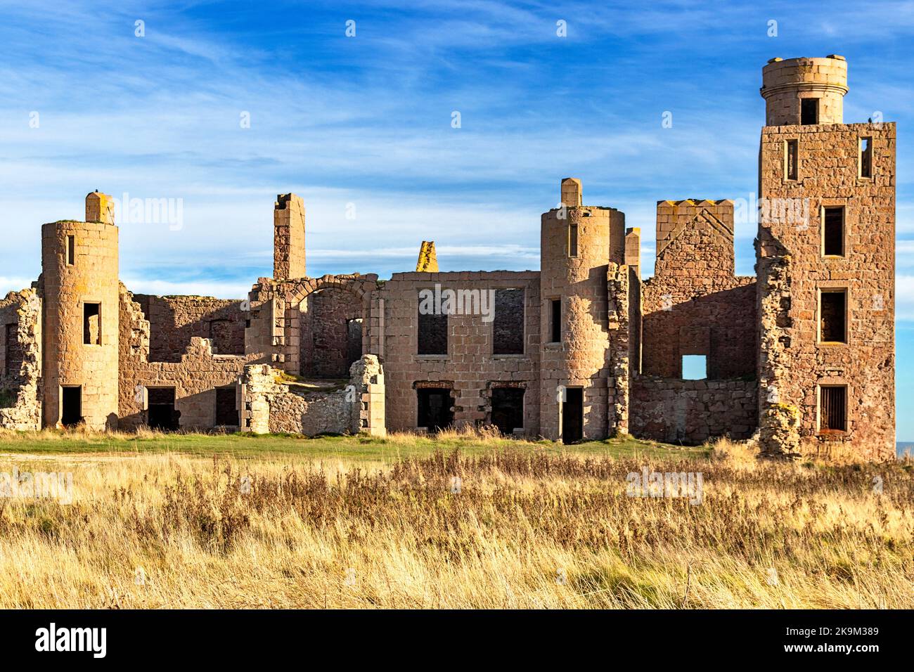 Slains Castle Cruden Bay Aberdeenshire Scotland sunshine and blue sky ...