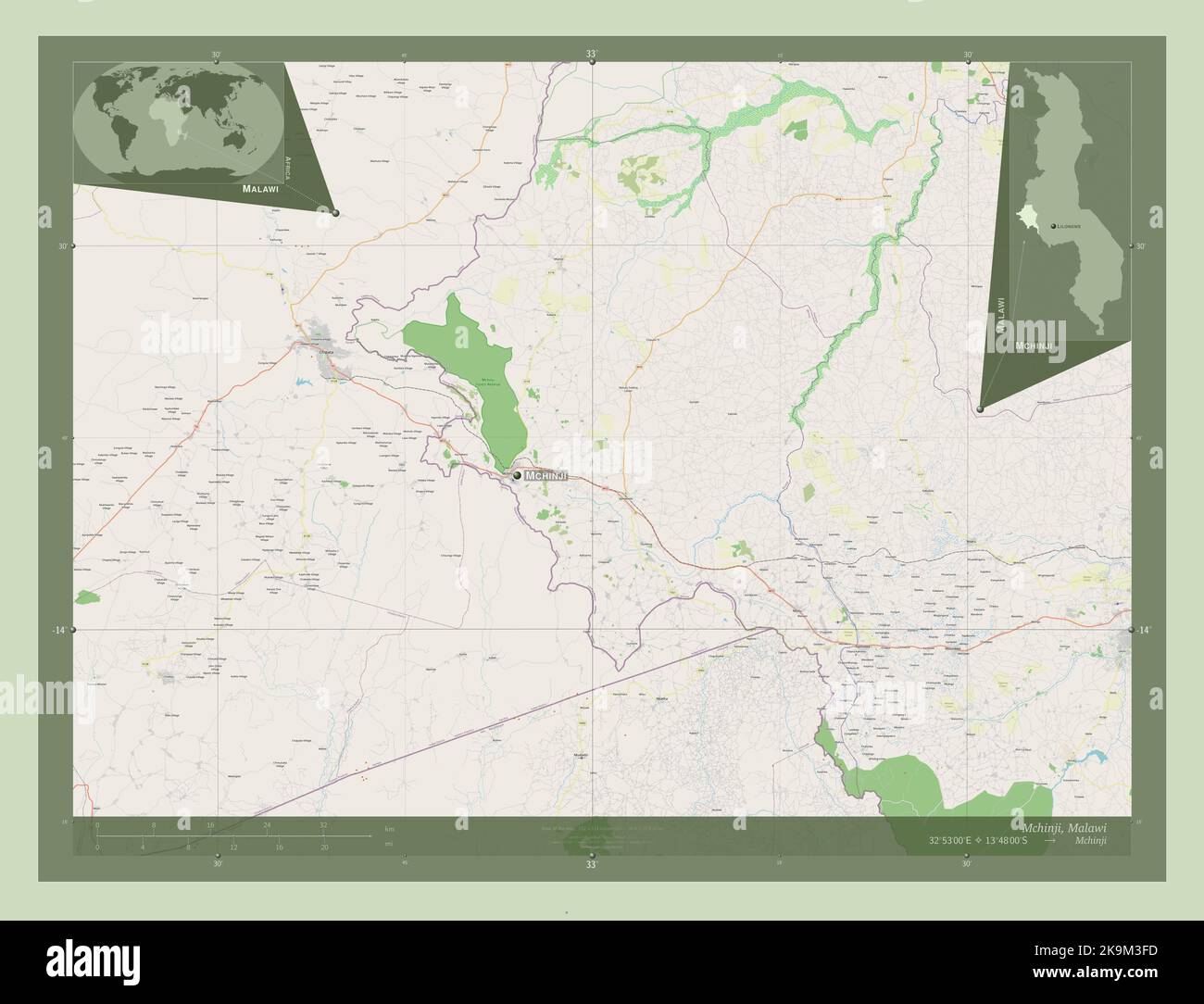 Mchinji, district of Malawi. Open Street Map. Locations and names of ...
