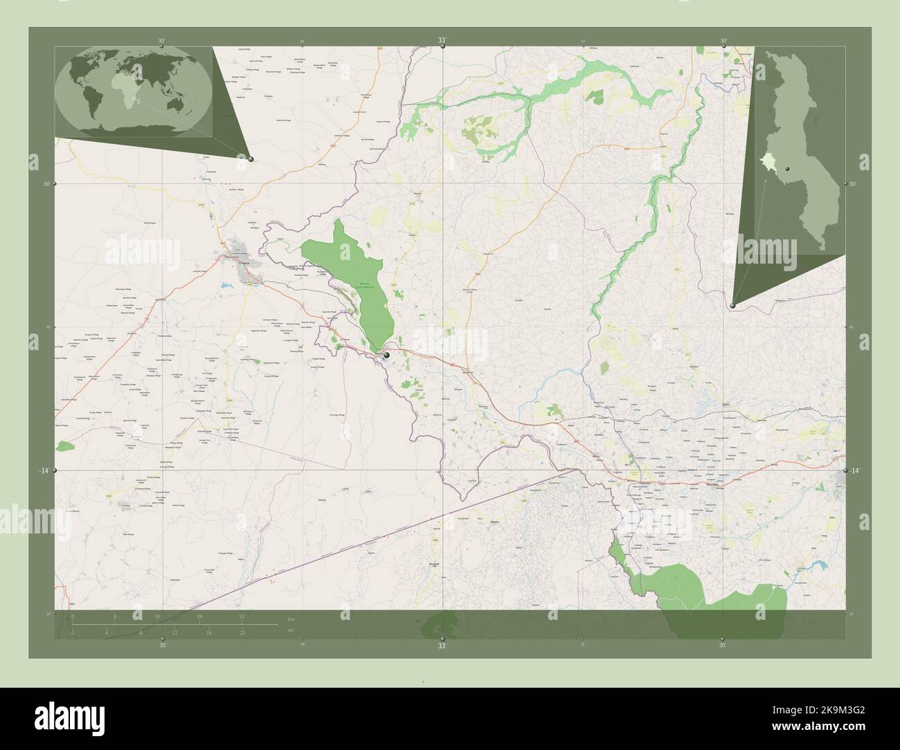 Mchinji, district of Malawi. Open Street Map. Locations of major cities ...