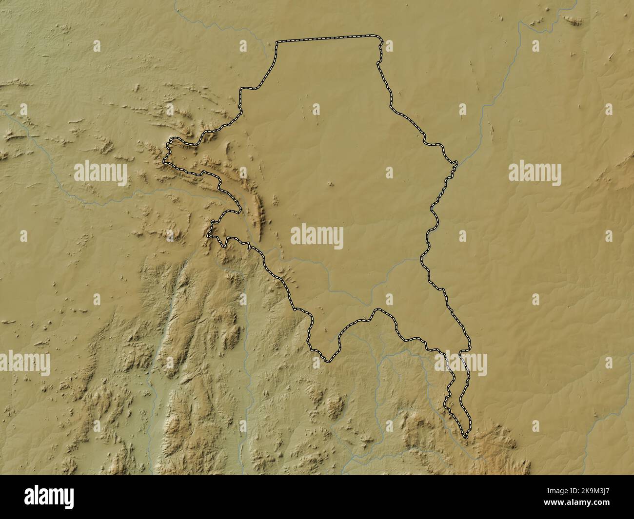 Mchinji, district of Malawi. Colored elevation map with lakes and ...