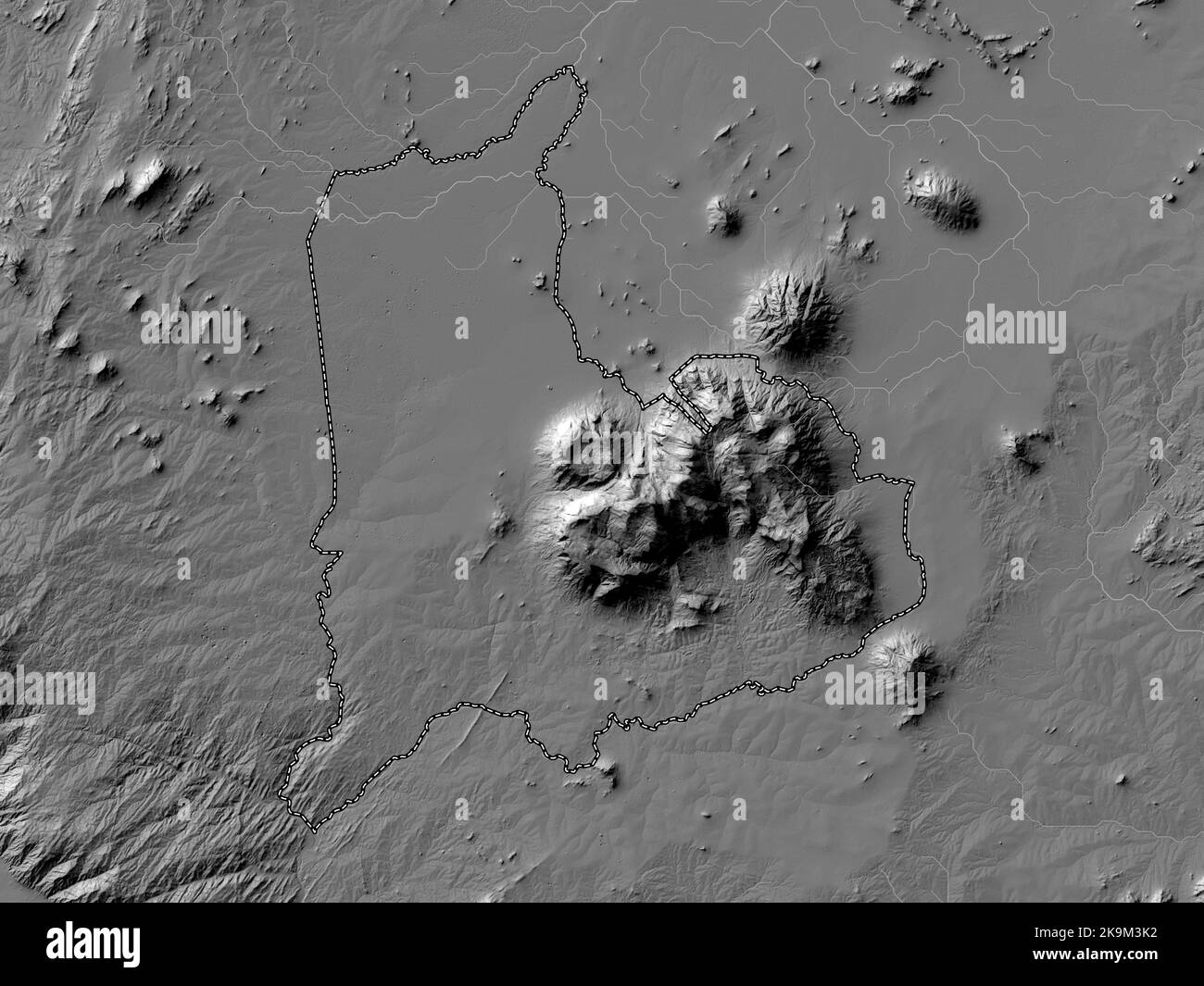 Mulanje, district of Malawi. Bilevel elevation map with lakes and ...