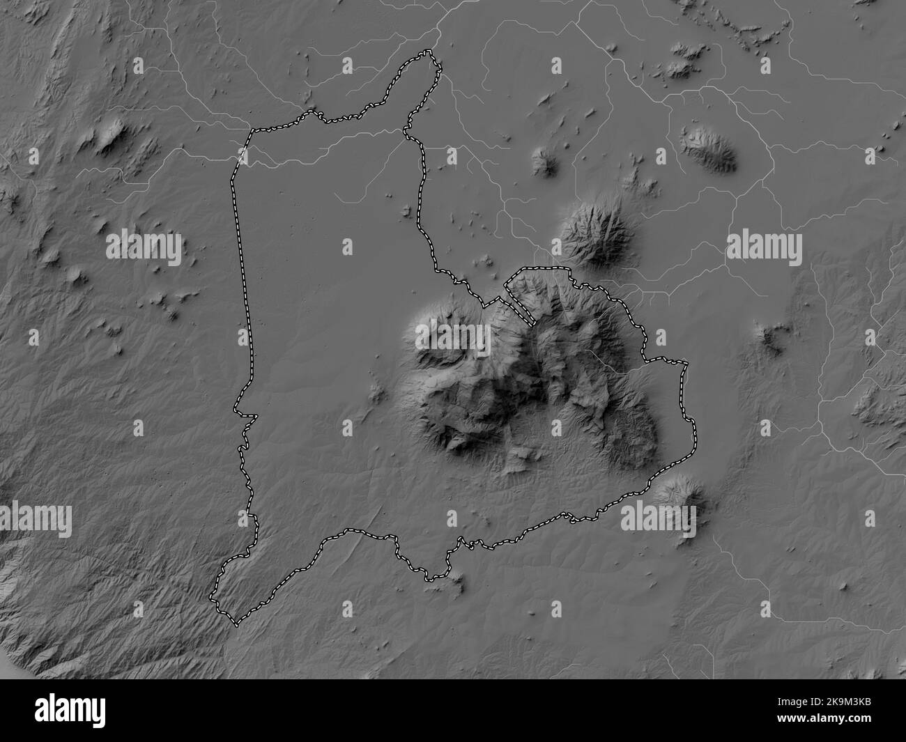 Mulanje, district of Malawi. Grayscale elevation map with lakes and ...