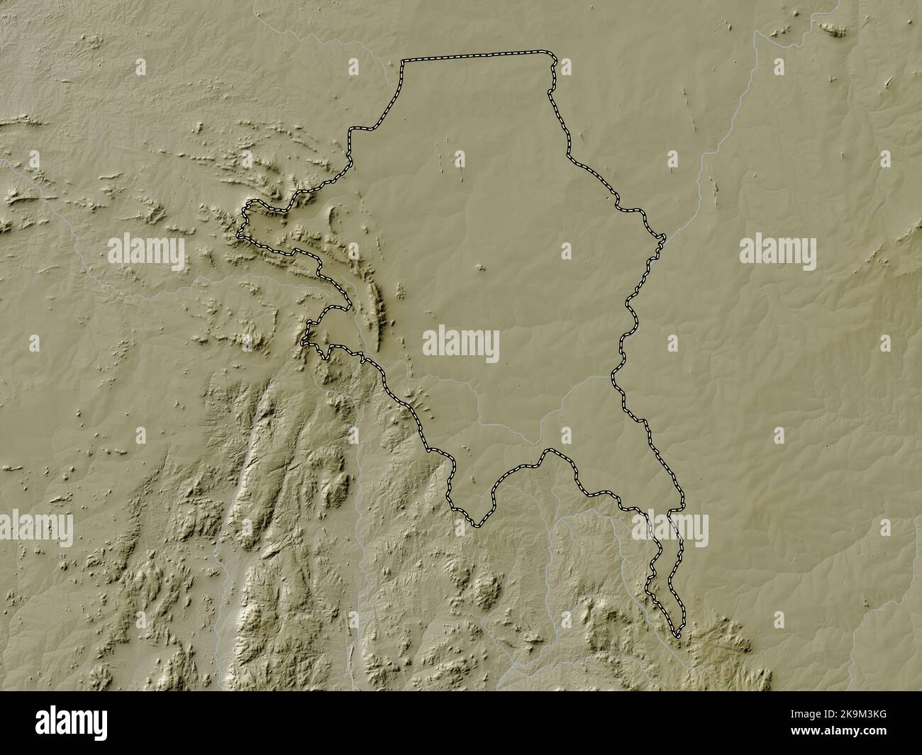 Mchinji, district of Malawi. Elevation map colored in wiki style with ...