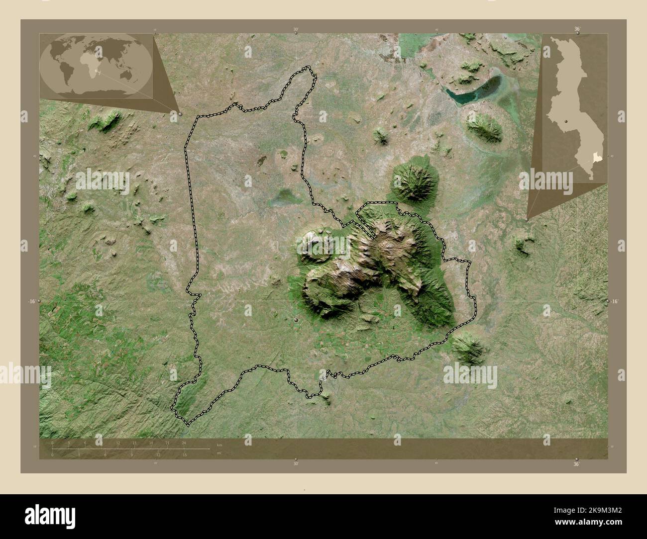 Mulanje, district of Malawi. High resolution satellite map. Locations ...