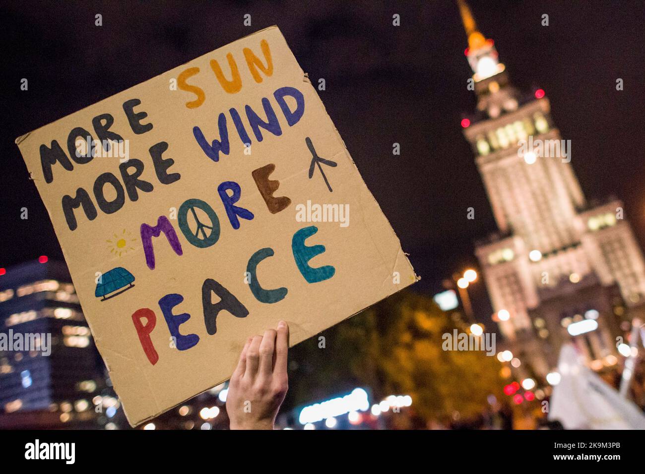 Warsaw, Poland. 28th Oct, 2022. A protester holds a placard during the ...