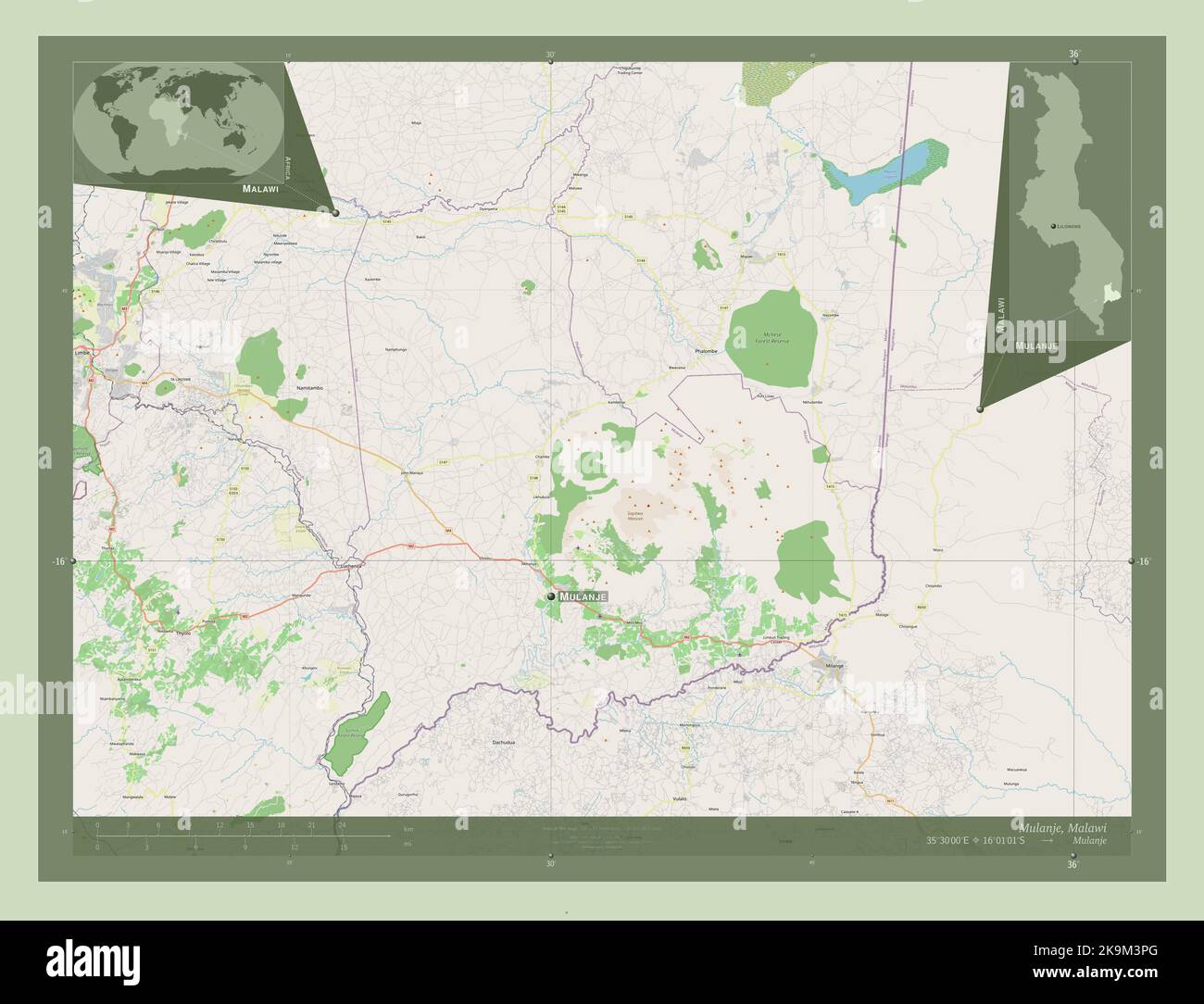 Mulanje, district of Malawi. Open Street Map. Locations and names of ...