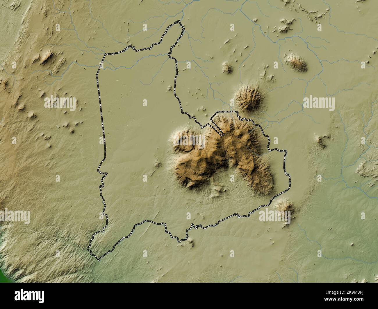 Mulanje, district of Malawi. Colored elevation map with lakes and ...
