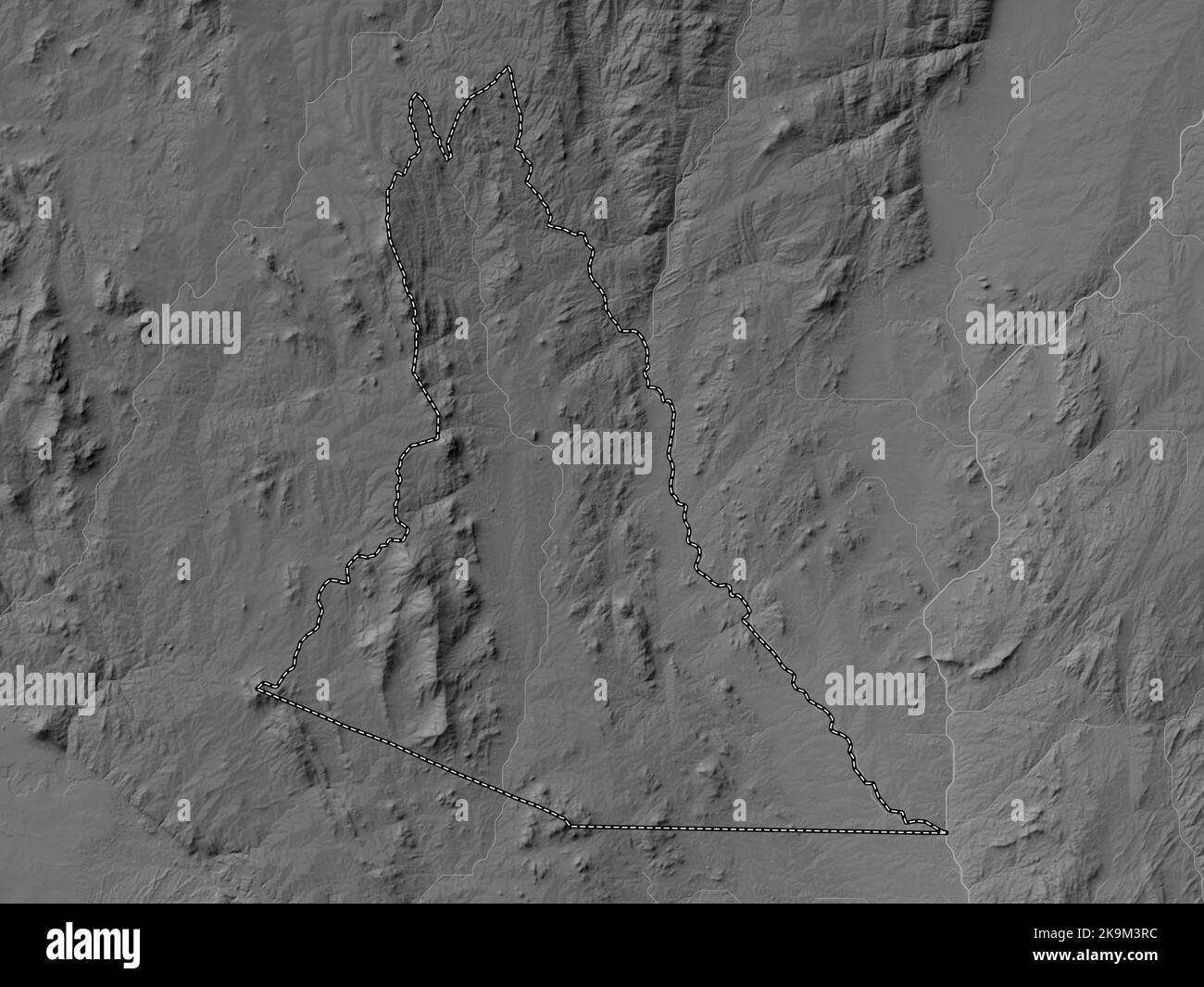 Mwanza, district of Malawi. Grayscale elevation map with lakes and ...