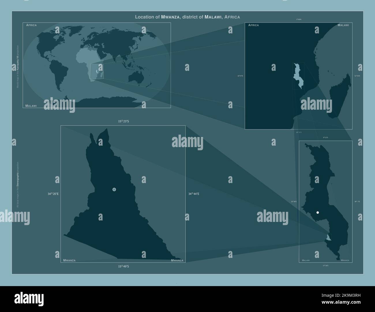 Mwanza, district of Malawi. Diagram showing the location of the region ...