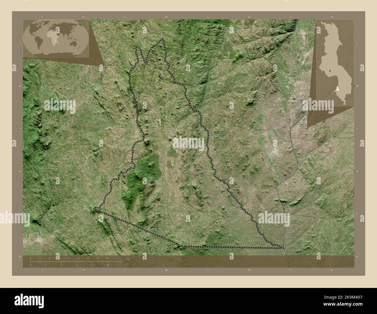 Mwanza, district of Malawi. High resolution satellite map. Locations of ...