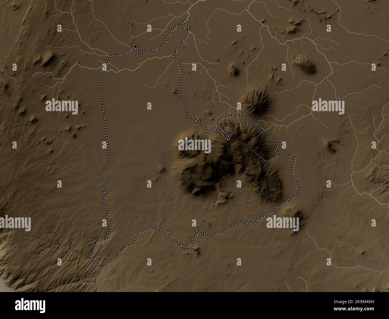 Mulanje, district of Malawi. Elevation map colored in sepia tones with ...