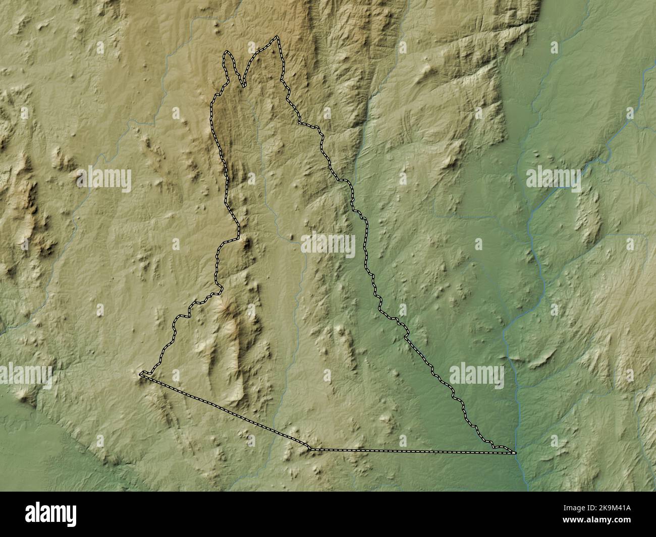 Mwanza, district of Malawi. Colored elevation map with lakes and rivers ...