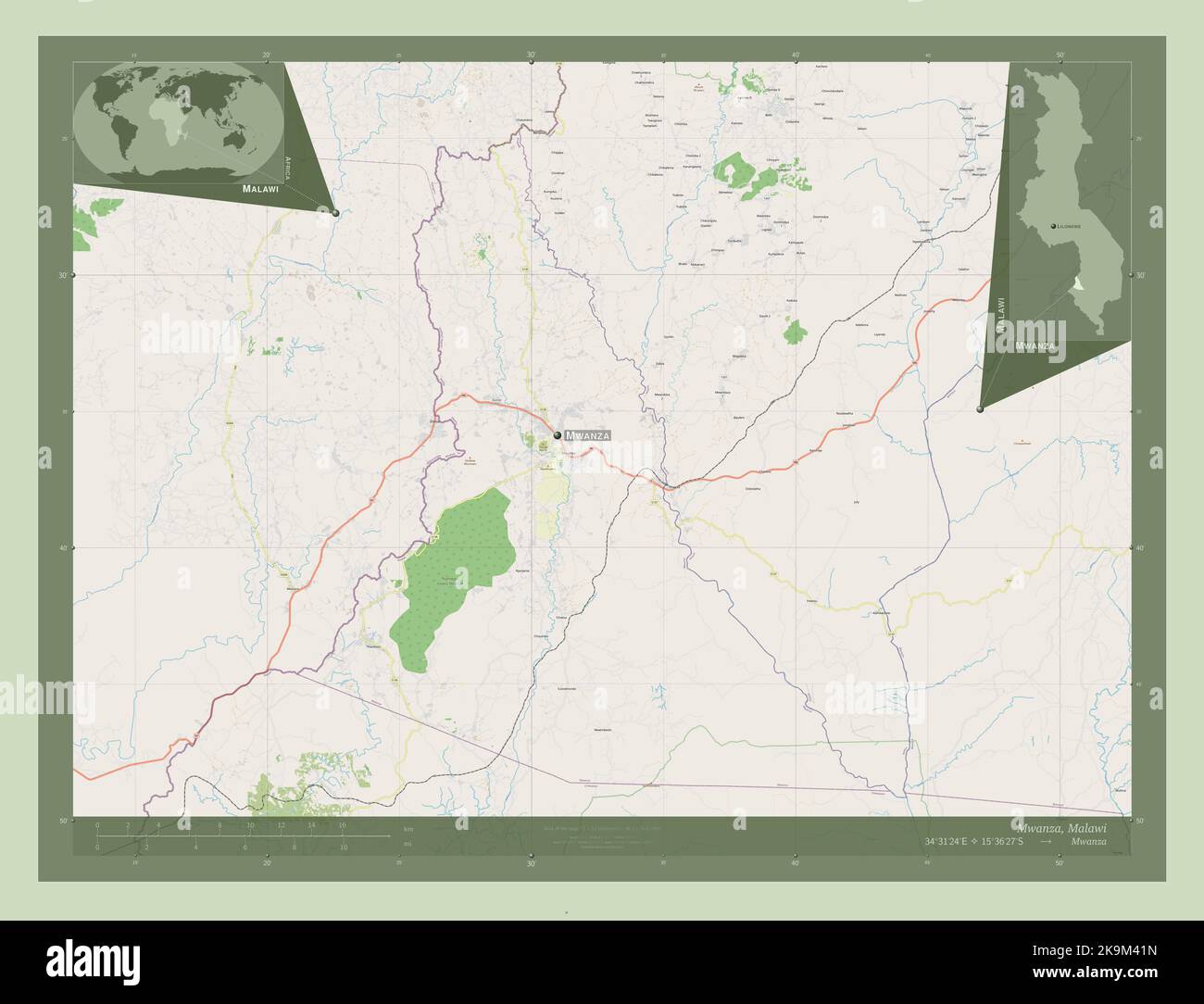 Mwanza, district of Malawi. Open Street Map. Locations and names of ...