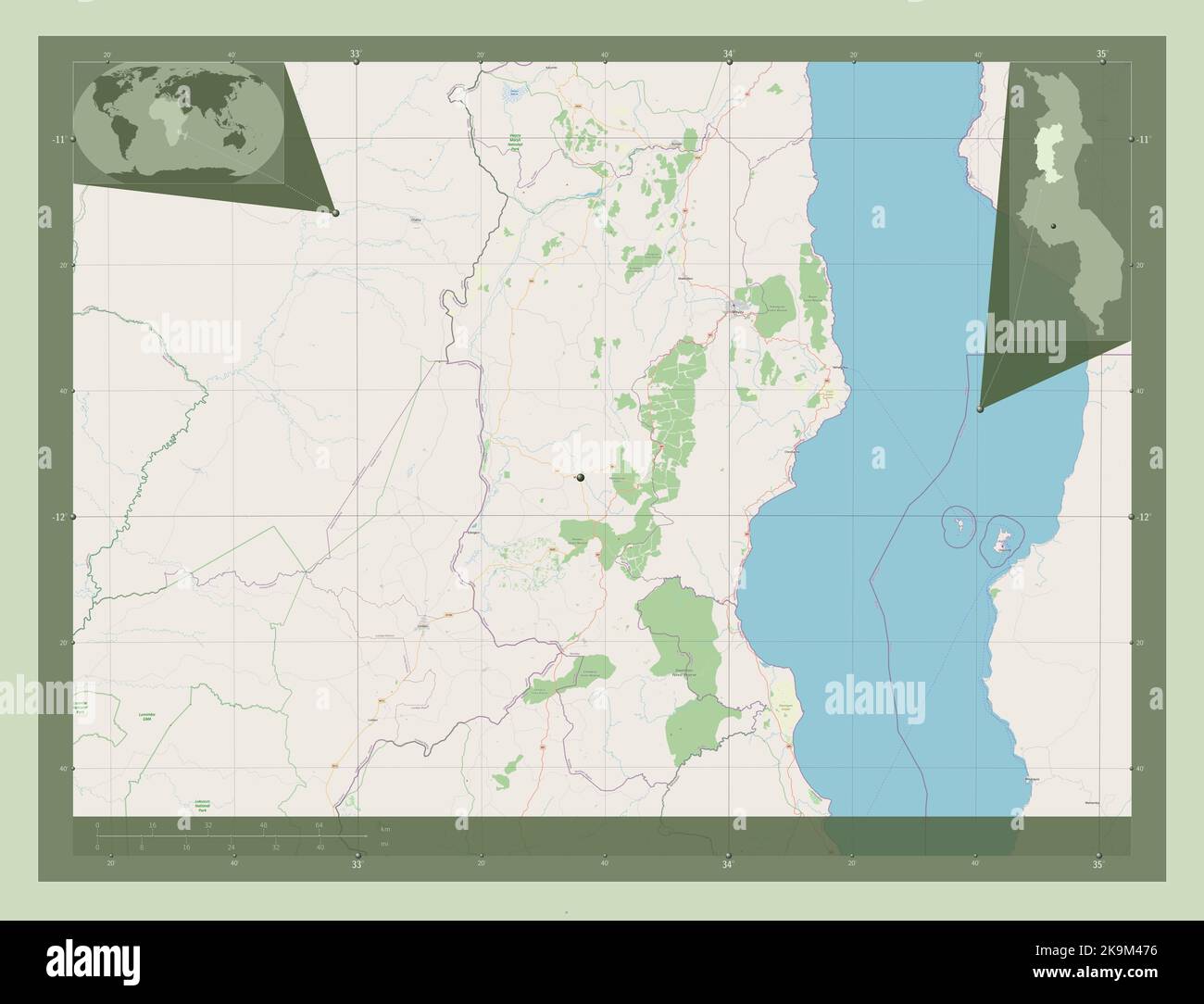 Mzimba, district of Malawi. Open Street Map. Corner auxiliary location ...