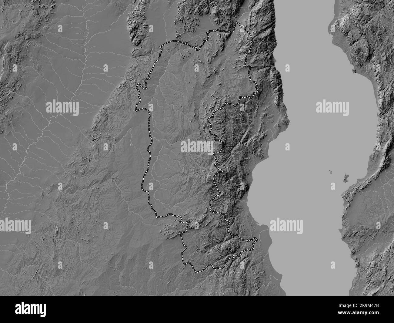 Mzimba, district of Malawi. Bilevel elevation map with lakes and rivers ...