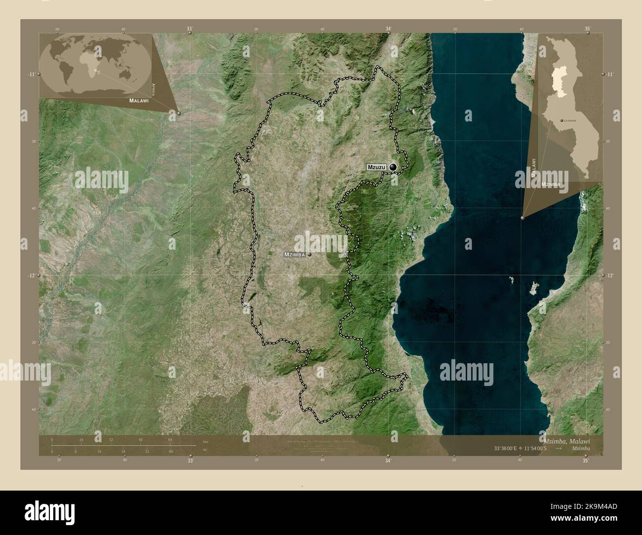 Mzimba, district of Malawi. High resolution satellite map. Locations ...