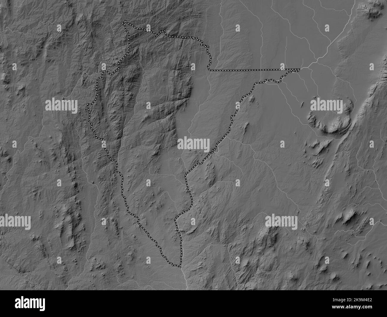 Neno, district of Malawi. Grayscale elevation map with lakes and rivers ...