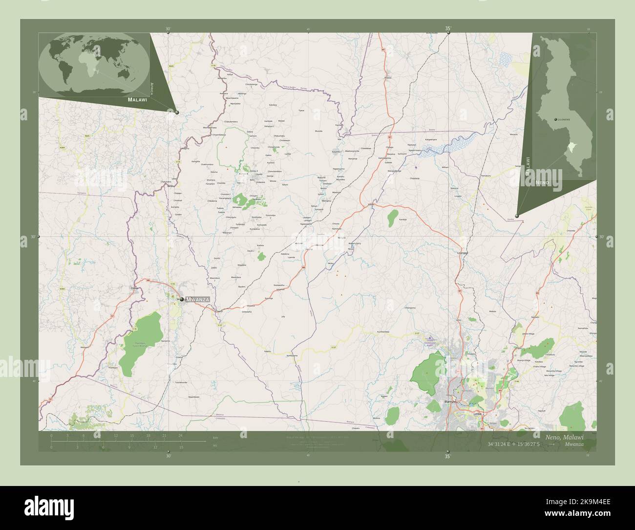 Neno, district of Malawi. Open Street Map. Locations and names of major ...