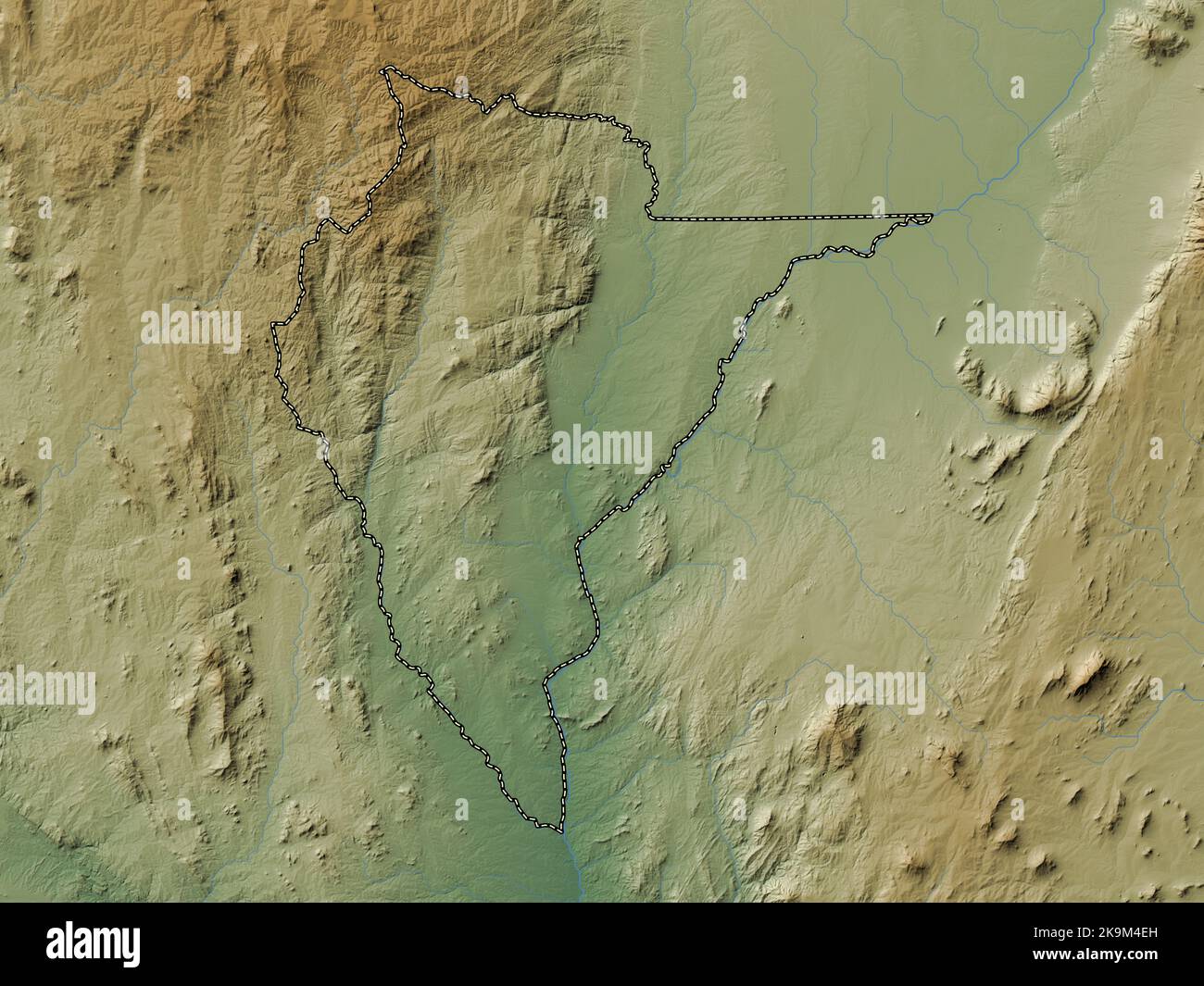 Neno, district of Malawi. Colored elevation map with lakes and rivers ...