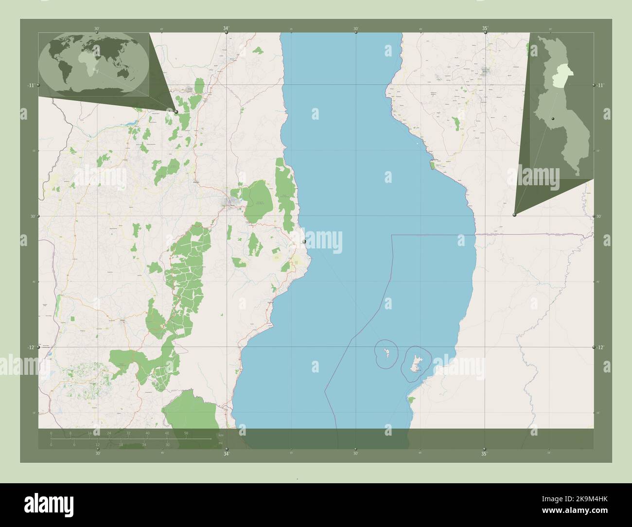 Nkhata Bay, district of Malawi. Open Street Map. Locations of major ...