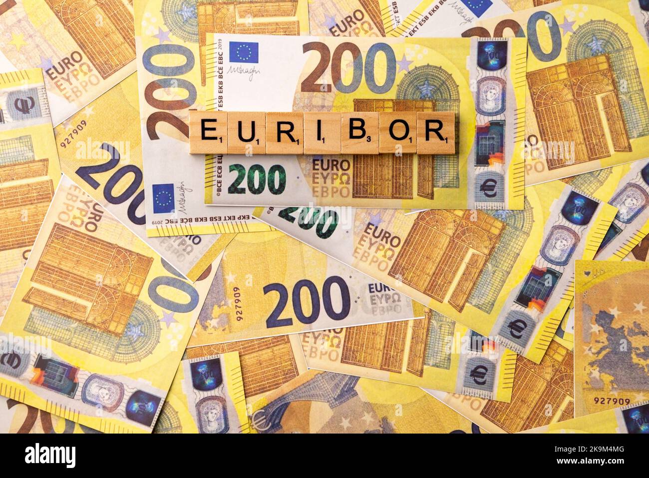Word EURIBOR Is Written In Wooden Letters On Background Of 200 Euro ...