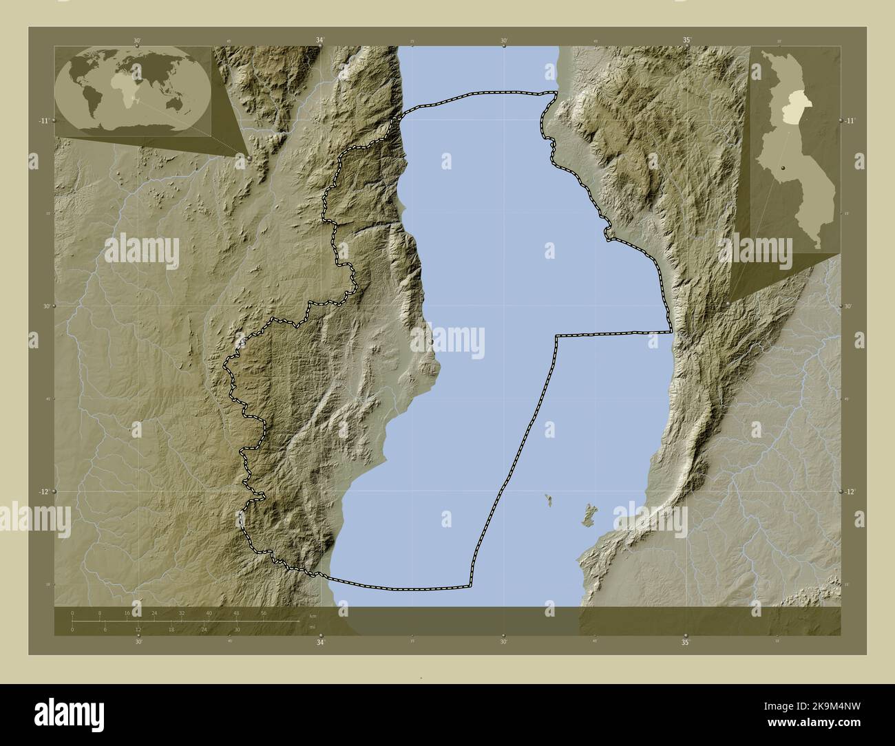 Nkhata Bay, district of Malawi. Elevation map colored in wiki style ...