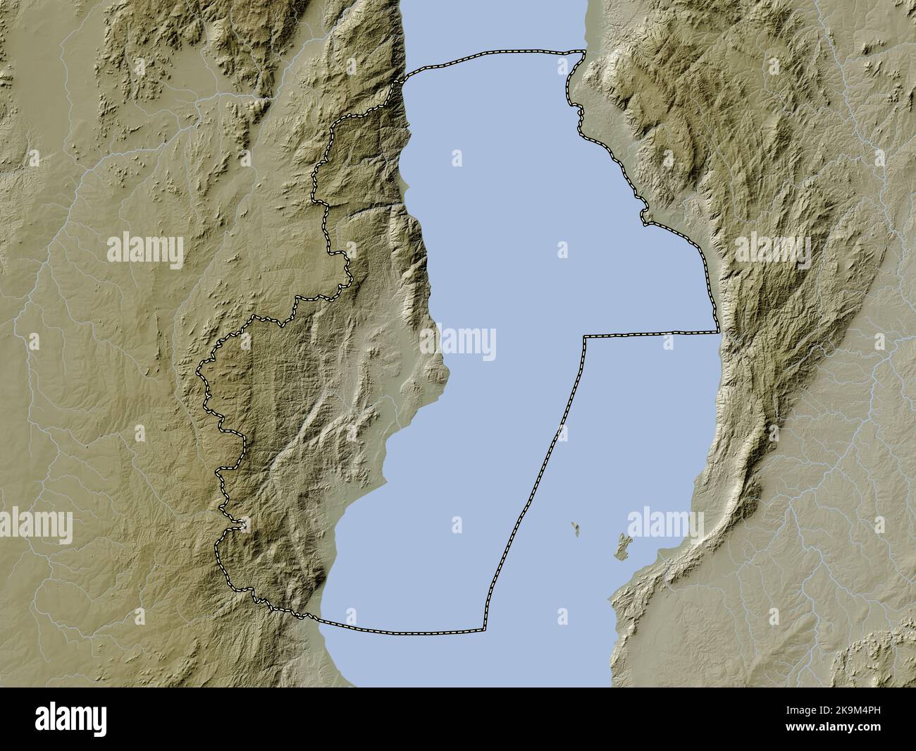 Nkhata Bay, district of Malawi. Elevation map colored in wiki style with lakes and rivers Stock ...