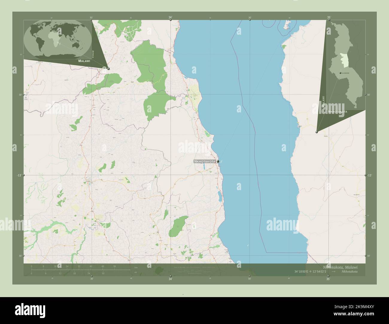 Nkhotakota, district of Malawi. Open Street Map. Locations and names of ...