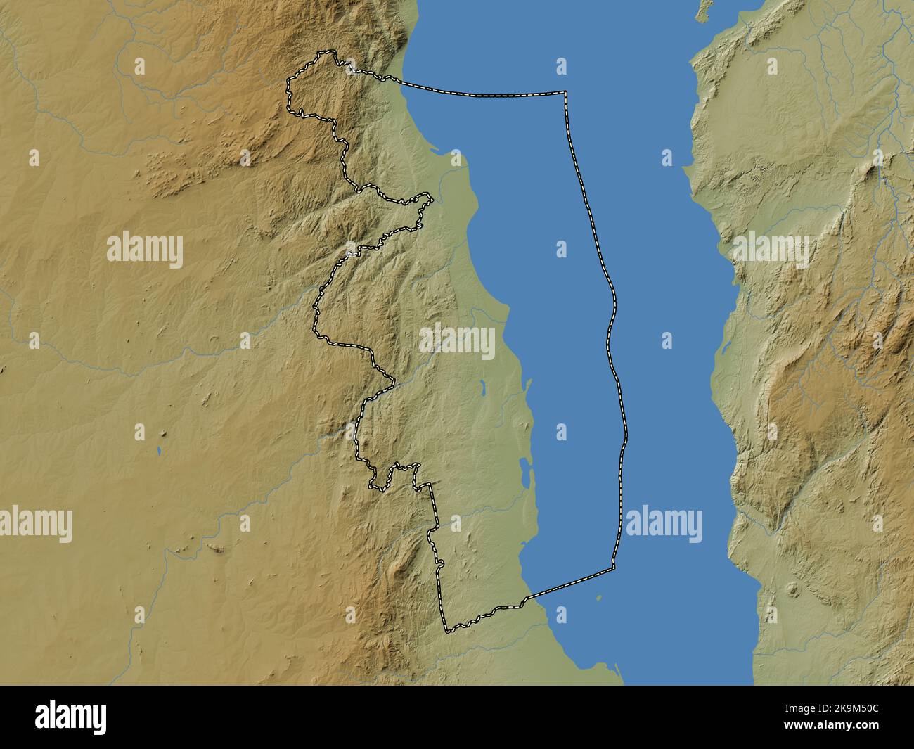 Nkhotakota, district of Malawi. Colored elevation map with lakes and ...